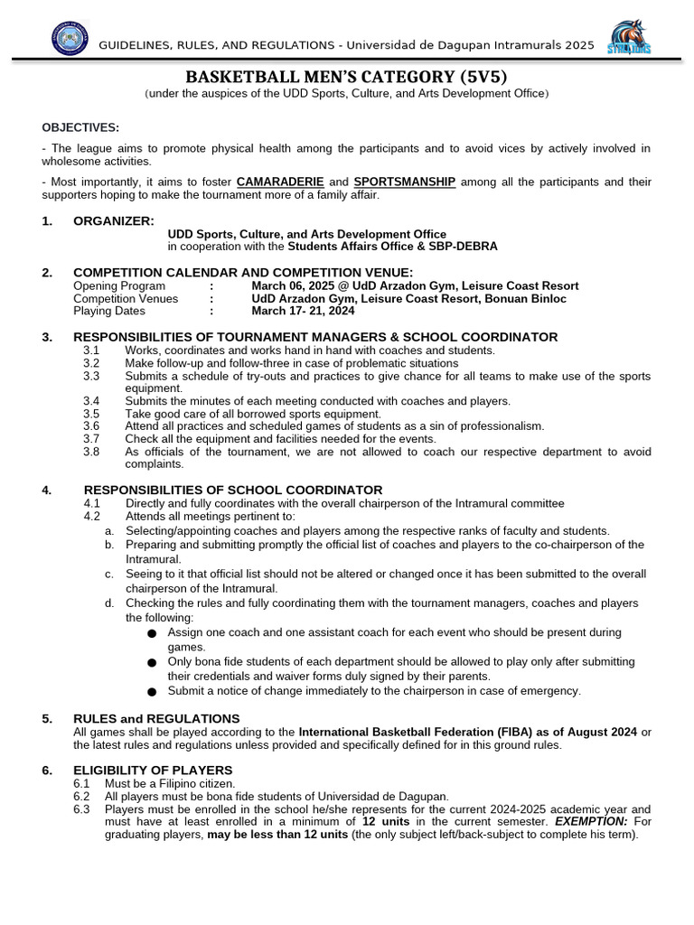 GUIDELINES For Basketball Intrams | PDF | Sports | Sports Rules And ...