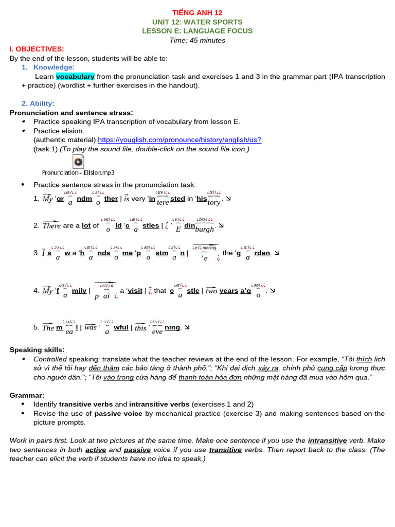 TIẾNG ANH 12 - UNIT 12 LANGUAGE FOCUS | PDF | Verb | Semantics