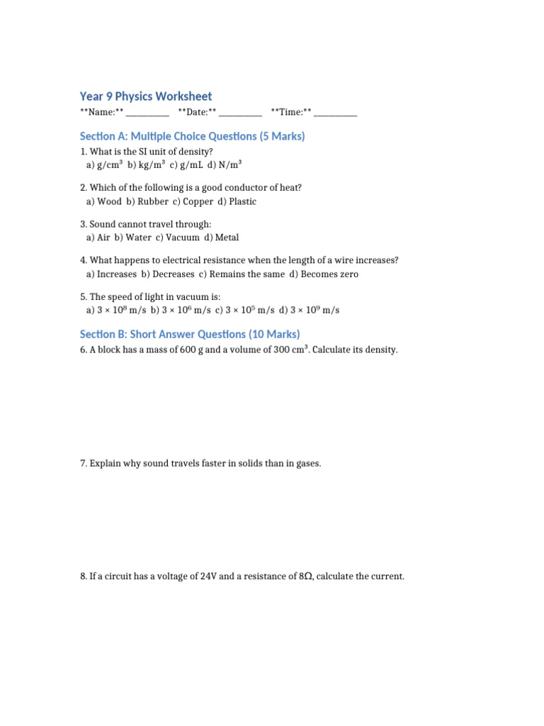 Year 9 Physics Think Like A Scientist Worksheet | PDF