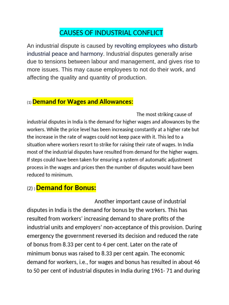 Causes of Industrial Conflicts in India | PDF | Employment | Trade Union