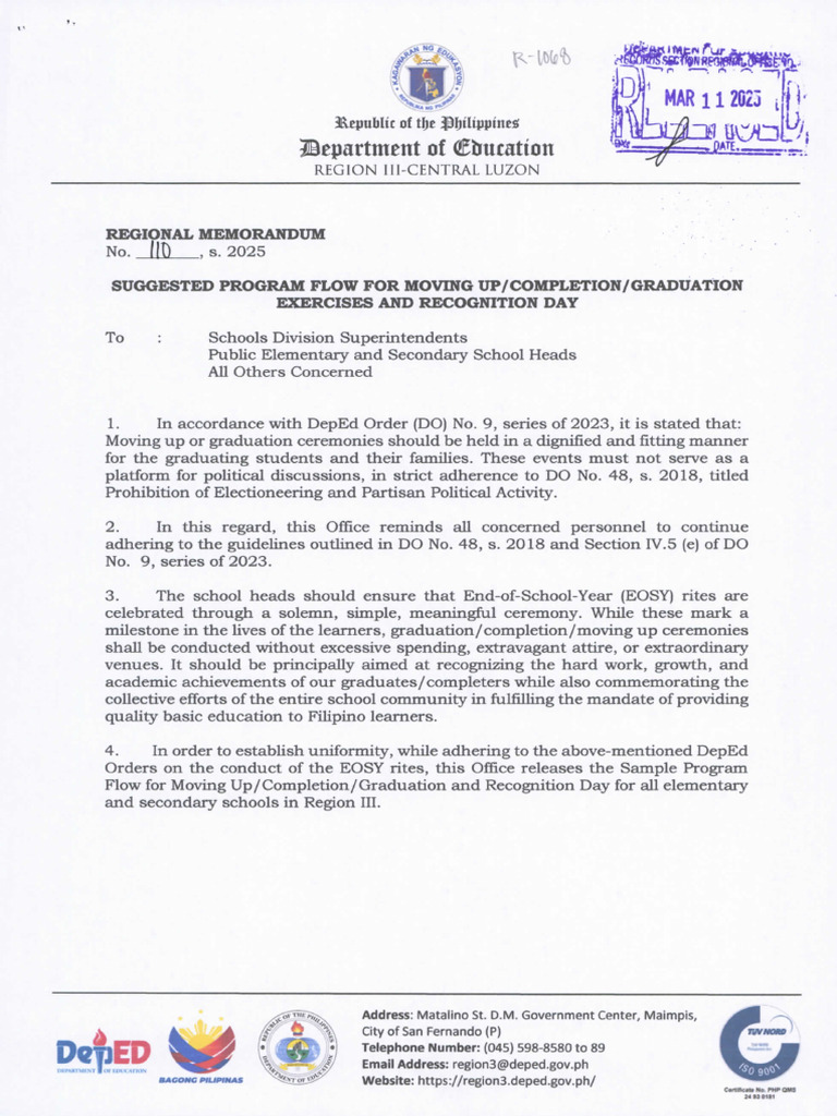 RM No. 110 S.2025 Suggested Program Flow For Oving Up Completion ...