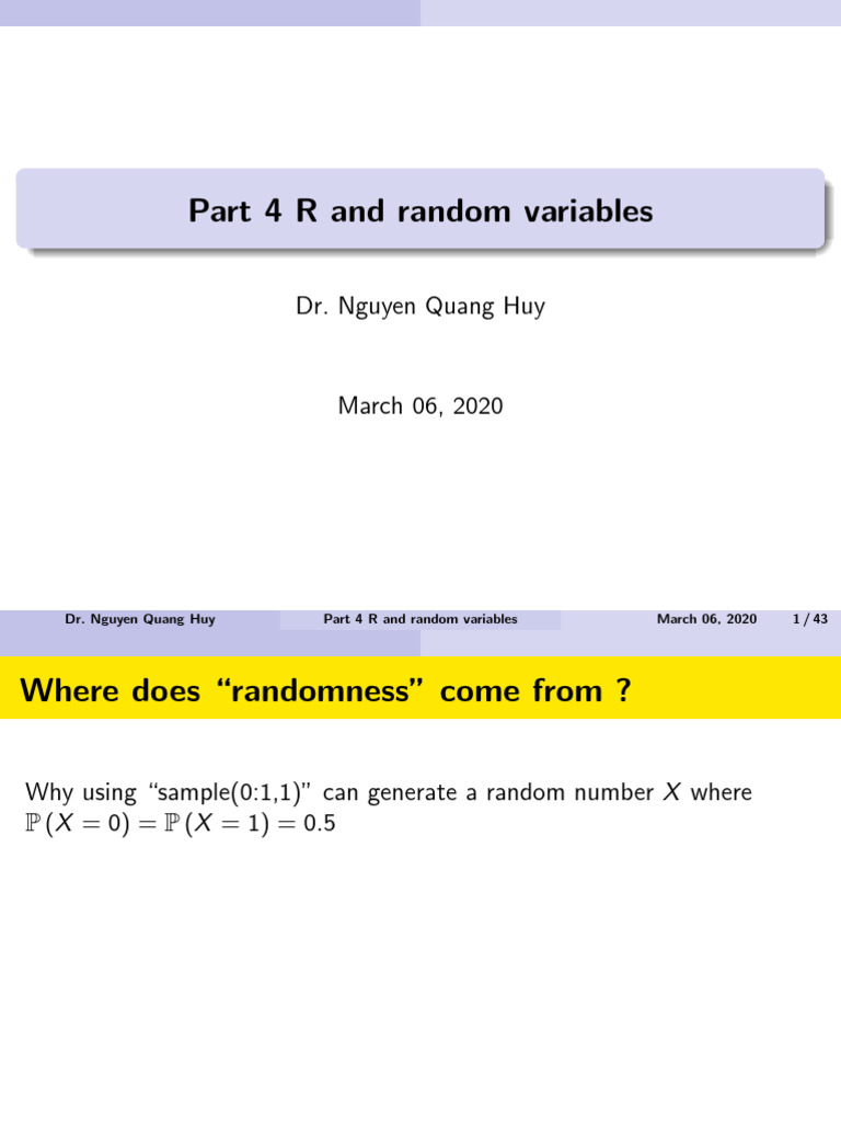 Part 4 R and Random Variables | PDF | Statistical Theory | Probability ...