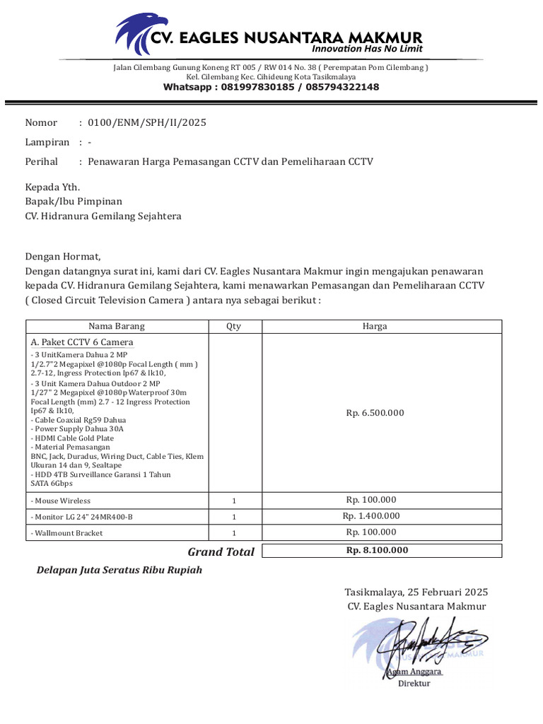 Penawaran Harga Pemasangan CCTV | PDF