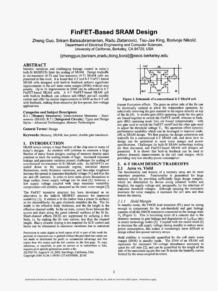 FinFET-Based SRAM Design | PDF | Mosfet | Field Effect Transistor
