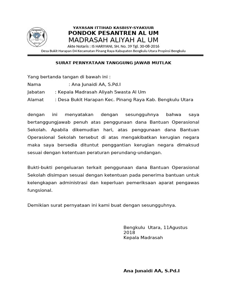 Surat Perny Tanggung Jawab | PDF