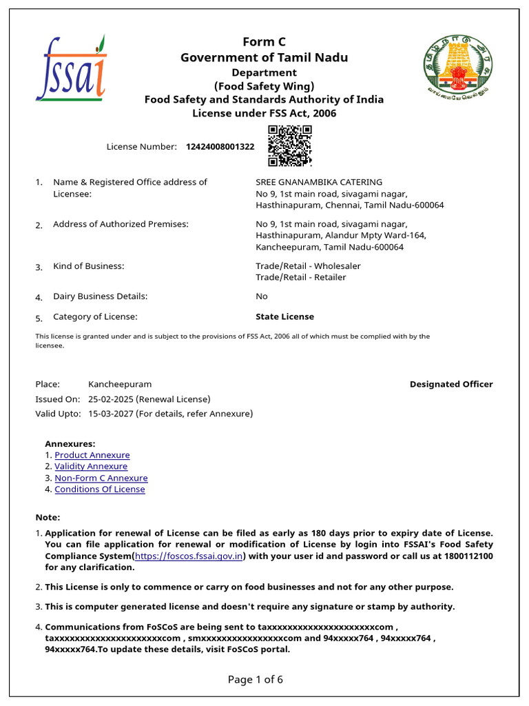 Form C Government of Tamil Nadu | PDF | Cooking Oil | License