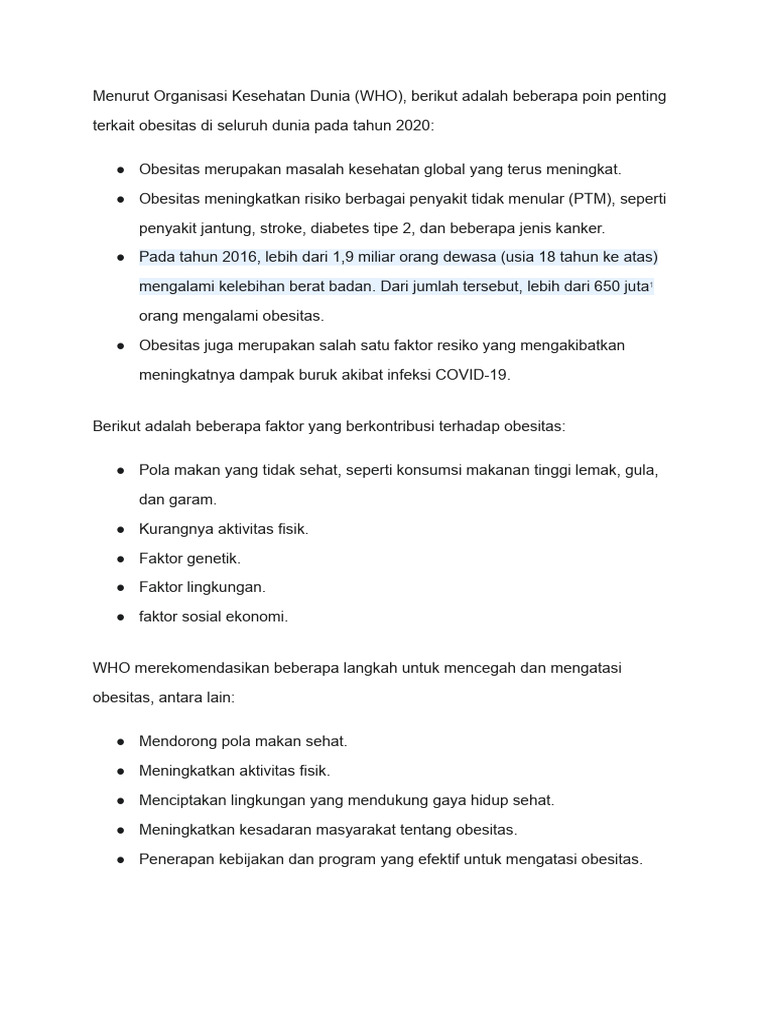 Menurut Organisasi Kesehatan Dunia (WHO), Berikut Adalah Beberapa Poin ...