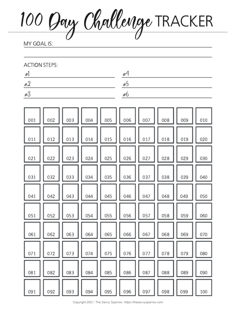 100 Day Challenge Tracker | PDF