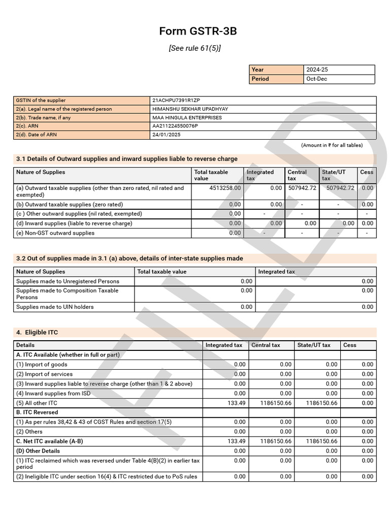 GSTR-3B Filing for 2024-25 Q3 | PDF | Economies | Public Finance
