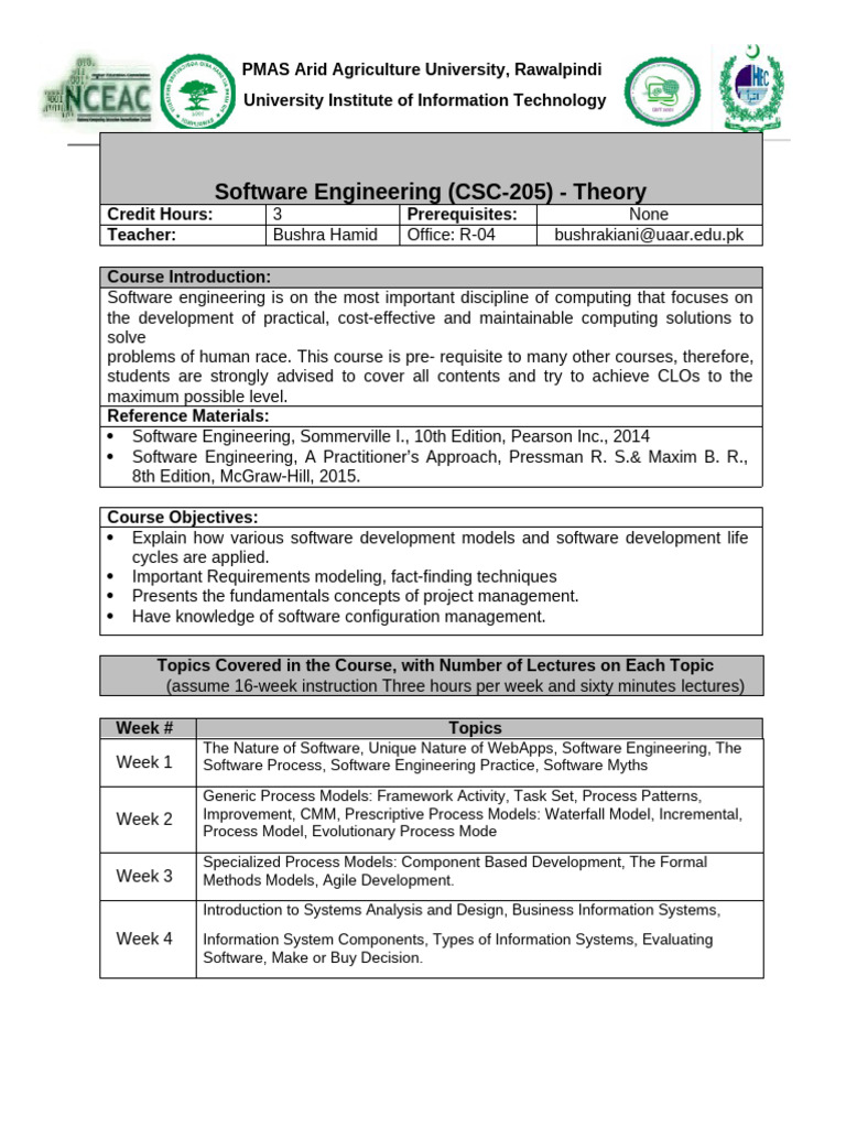 Software Engineering Course Outline 2024 | PDF | Computing | Systems ...