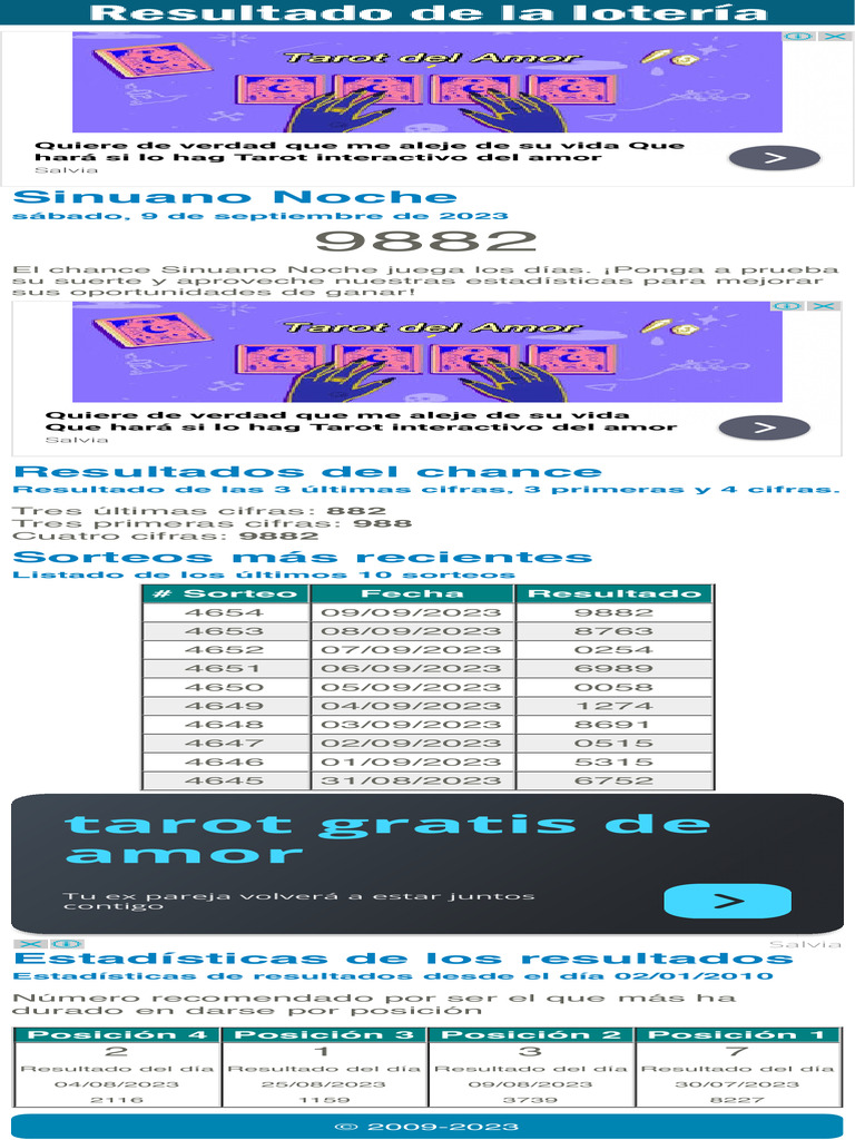 Sinuano Noche. Resultado Del Último Sorteo | PDF