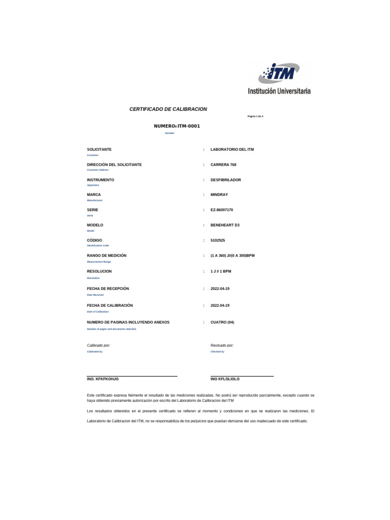 Desfibrilador Itm | PDF | Calibración | Exactitud y precisión