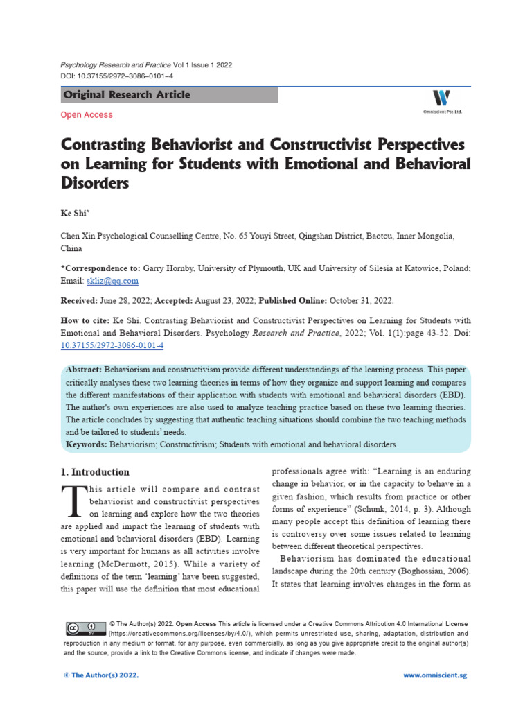 Contrasting Behaviorist and Constructivist Perspec | PDF | Constructivism (Philosophy Of ...