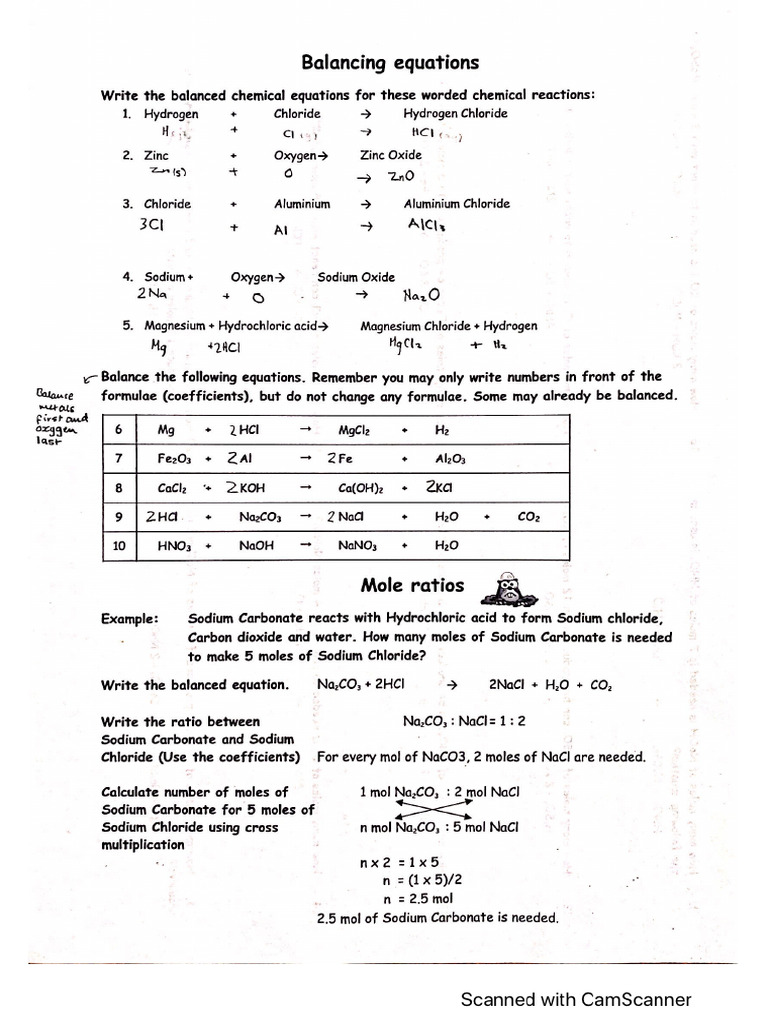Mole Ratios Worksheet | PDF