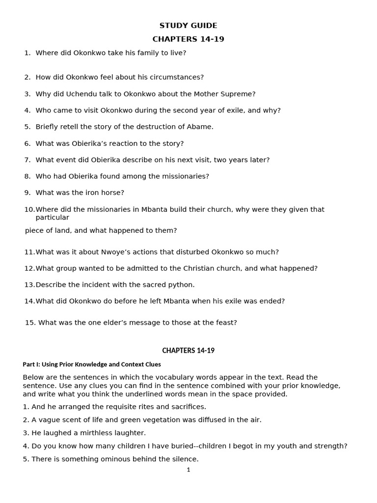 Literature - Things Fall Apart - Questions | PDF