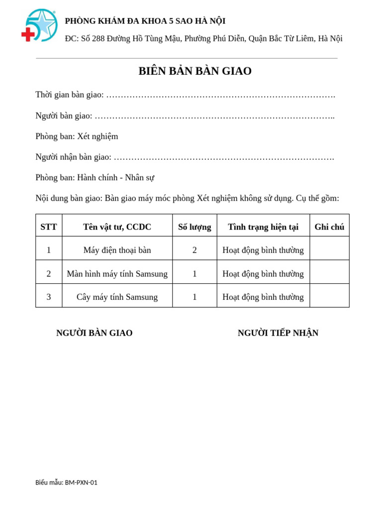 BM-PXN-01 - Mẫu BBBG công việc | PDF