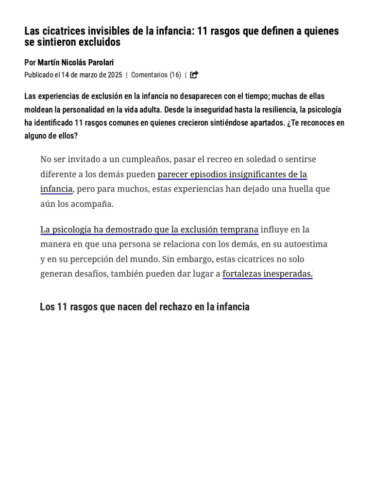 11 rasgos de la exclusión infantil | PDF | Adultos | Autoestima