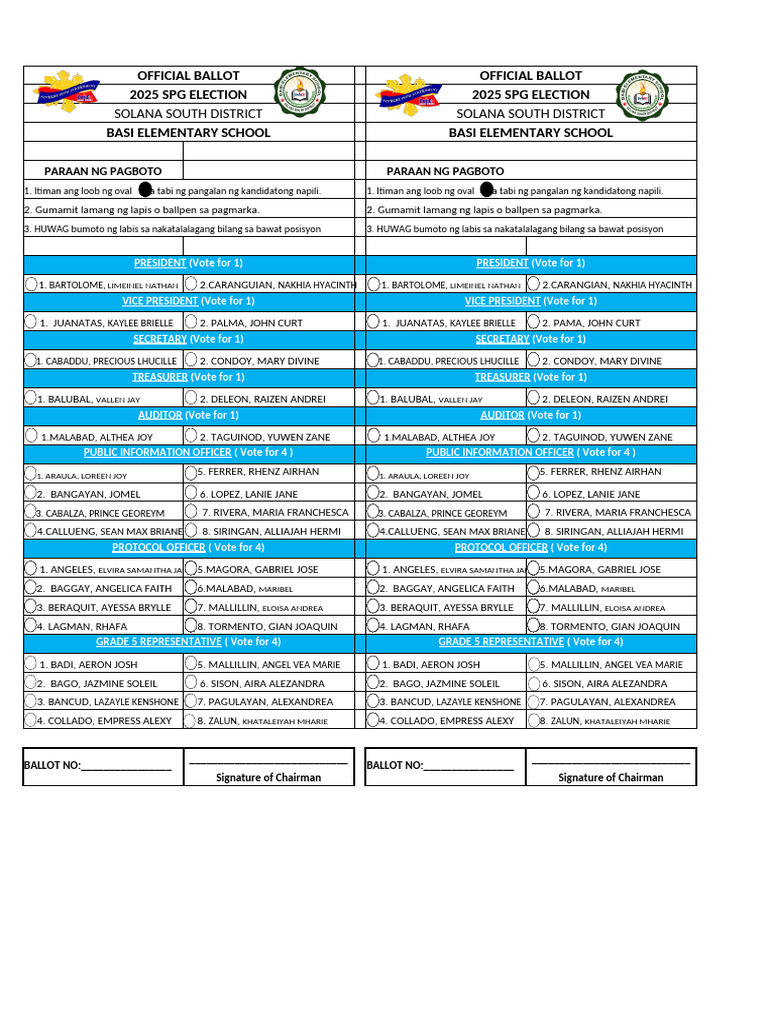2025 SPG Election Official Ballot | PDF