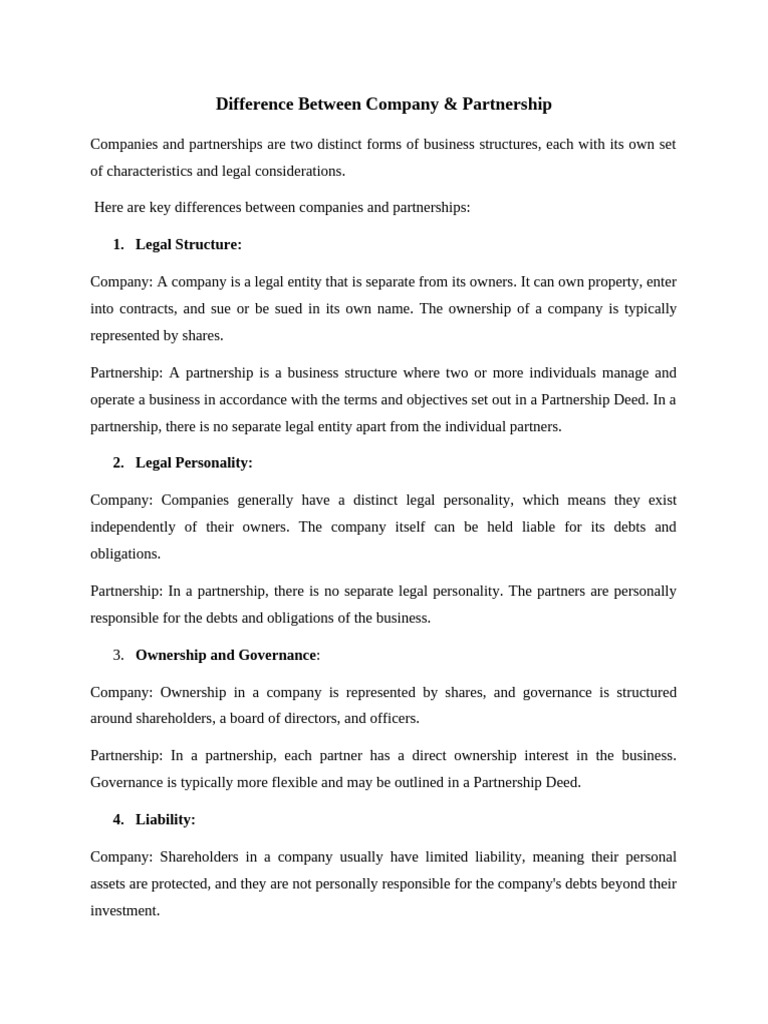 Difference Between Company | PDF | Partnership | Companies