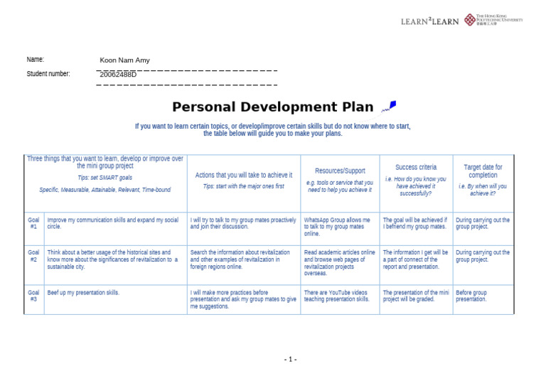 L2L Personal Development Plan (FCE Group Project) | PDF | Goal | Cognition