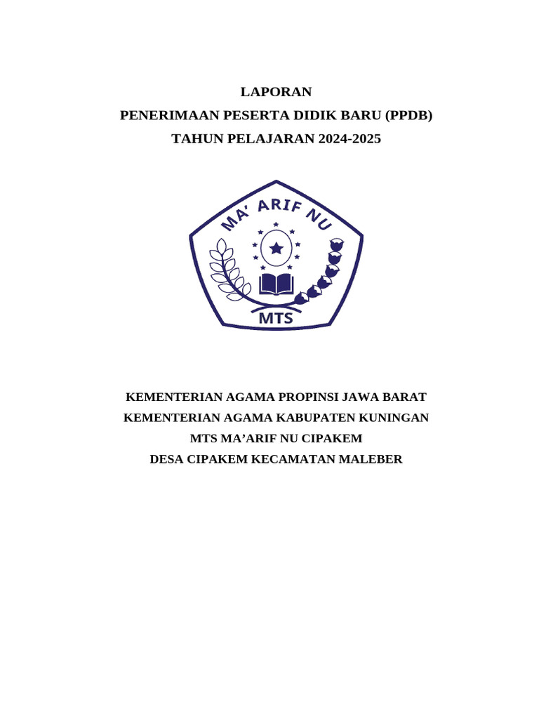 LAPORAN PPDB MTs MA'ARIF NU CIPAKEM Tahun 2024 | PDF