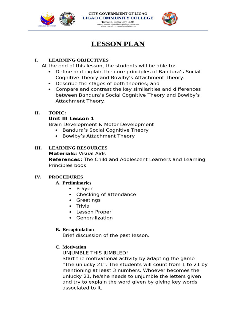 Jelay - Lesson Plan - 095859 | PDF | Attachment Theory | Behaviorism