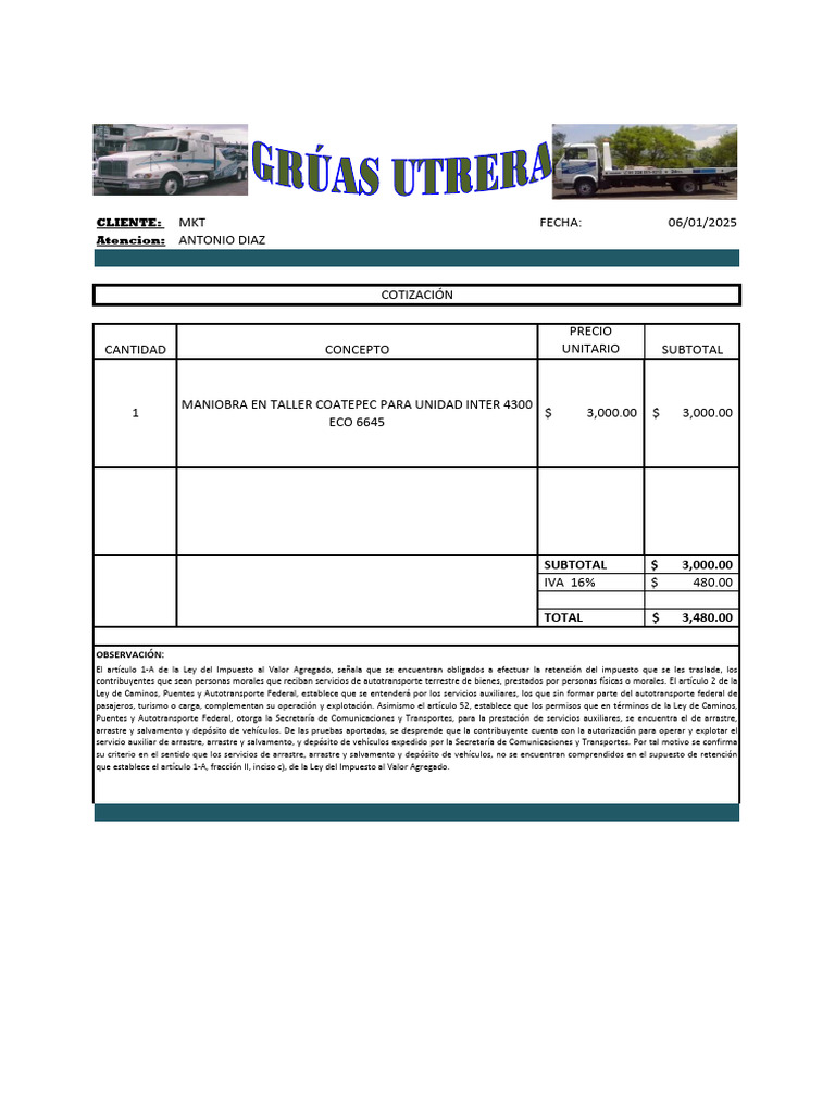 Cotización de Maniobra en Taller Coatepec | PDF | Impuestos | Economias
