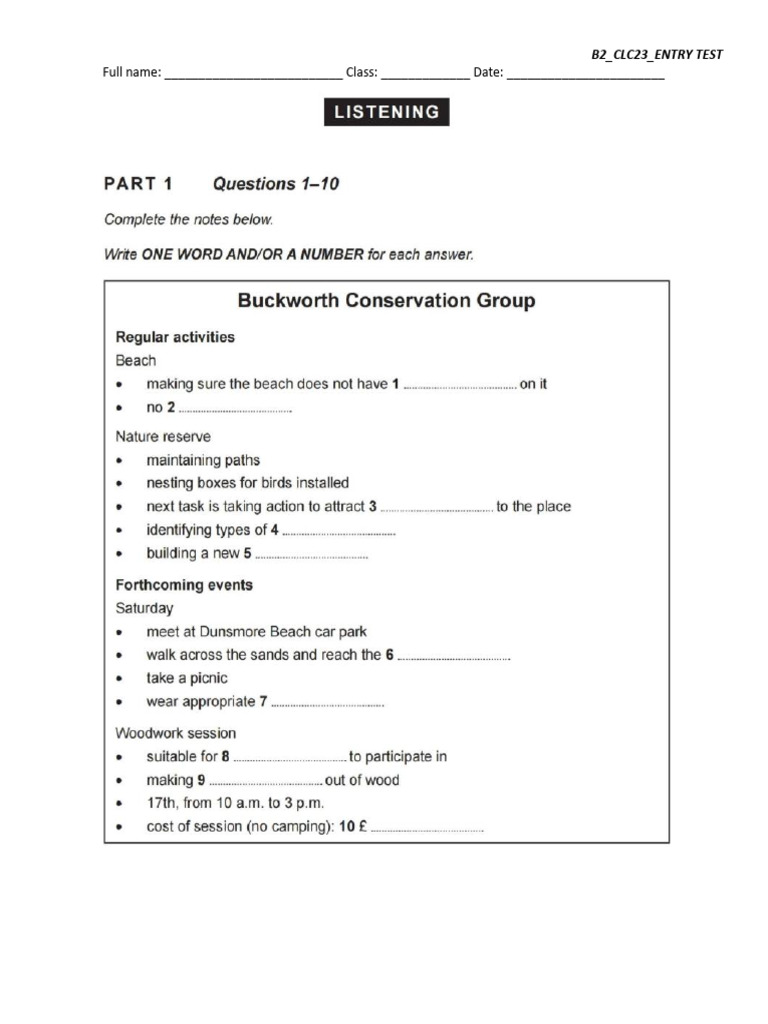 B2 - CLC23 - Entry Test | PDF