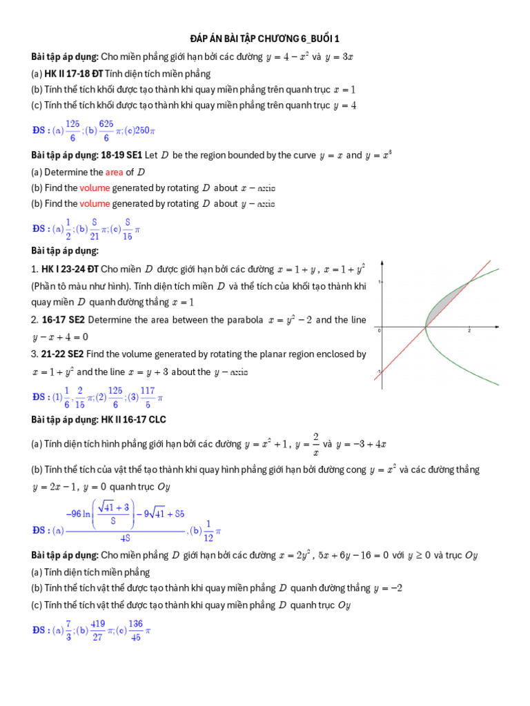T2-01. ĐÁP SỐ BT - C6 - Buổi 1 - Tọa Độ Oxy (Diện Tích - Thể Tích Khối Tròn Xoay) | PDF