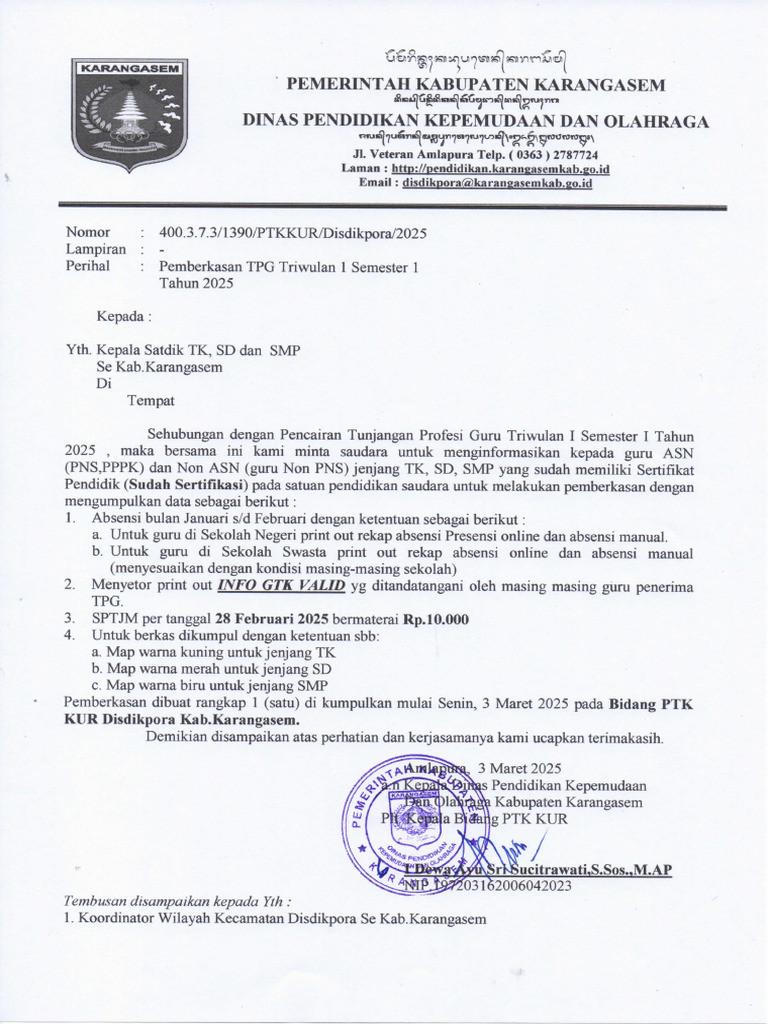 surat pemberkasan TPG TW 1 2025 | PDF