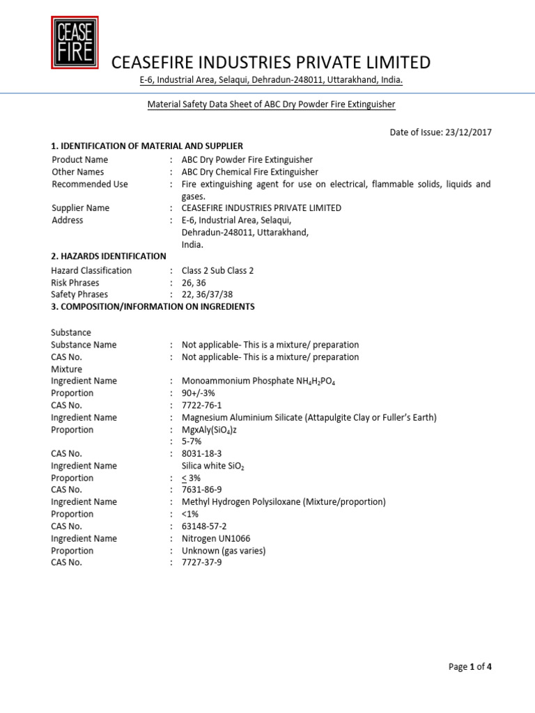 MSDS of ABC Powder MAP 90 Fire Extinguisher | PDF | Chemical Substances | Chemistry