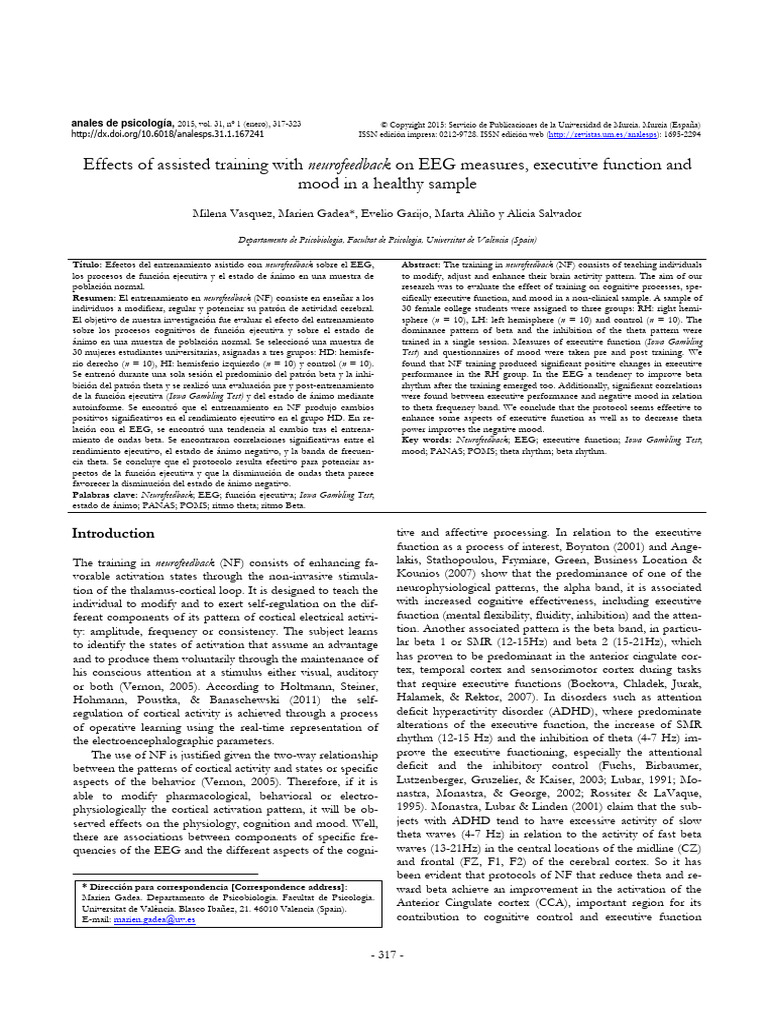 Effects of Assisted Training With On EEG Measures, Executive Function ...