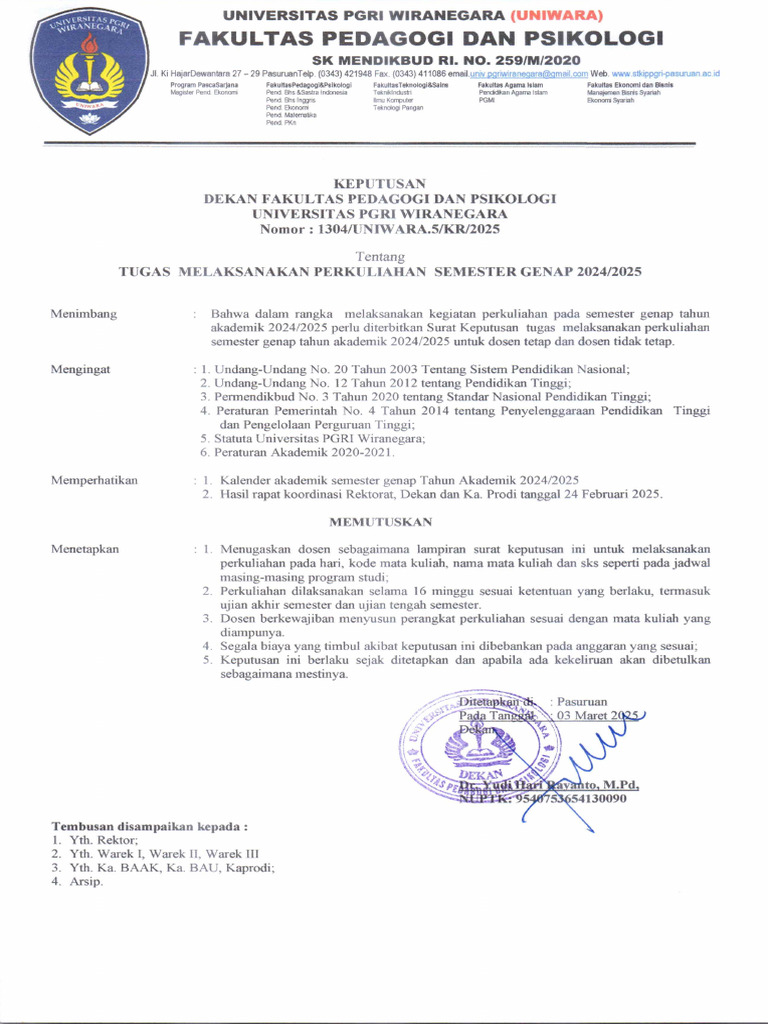 Konsideran SK Mengajar Semeser Genap 2024 | PDF