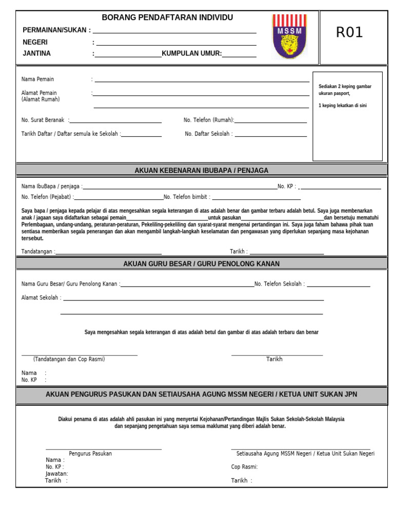 Borang Pendaftaran R01 Terkini | PDF