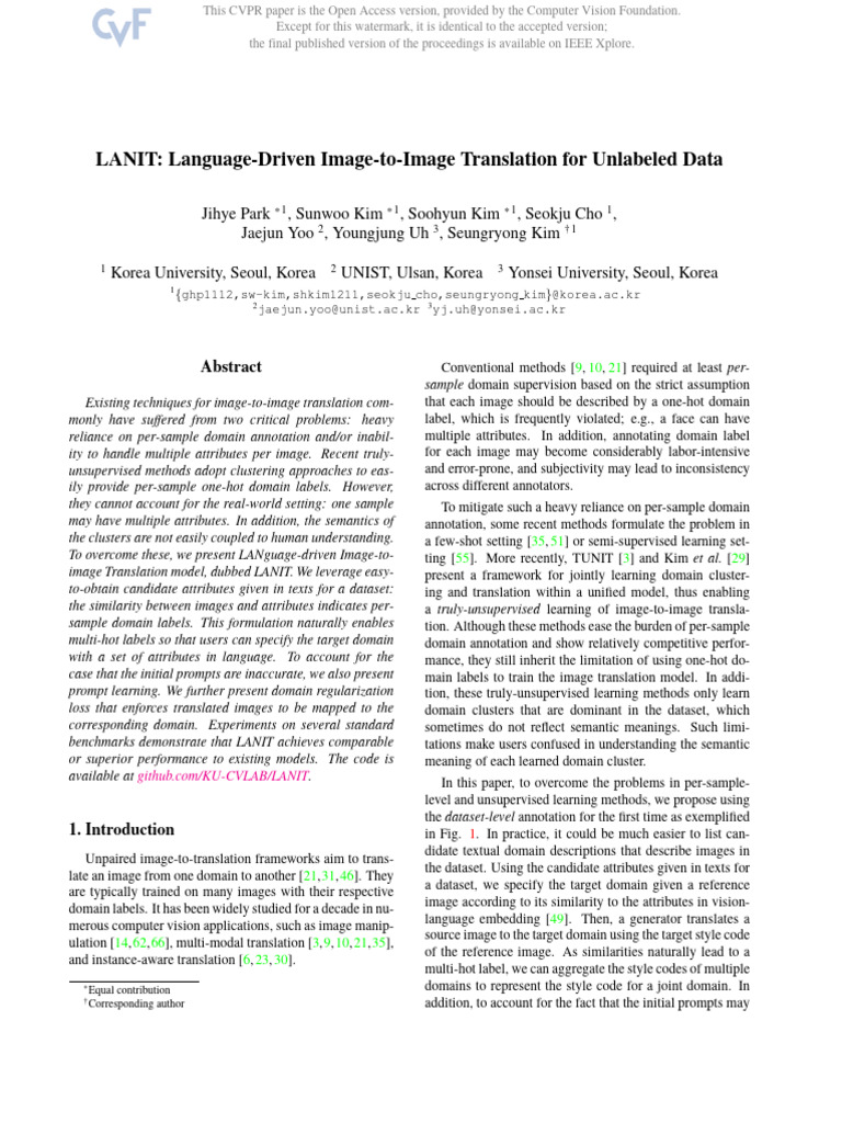 Park LANIT Language-Driven Image-to-Image Translation For Unlabeled ...