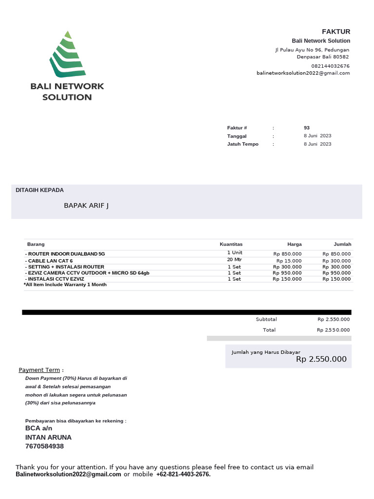 Invoice BNS Router Project - BAPAK ARIF J | PDF
