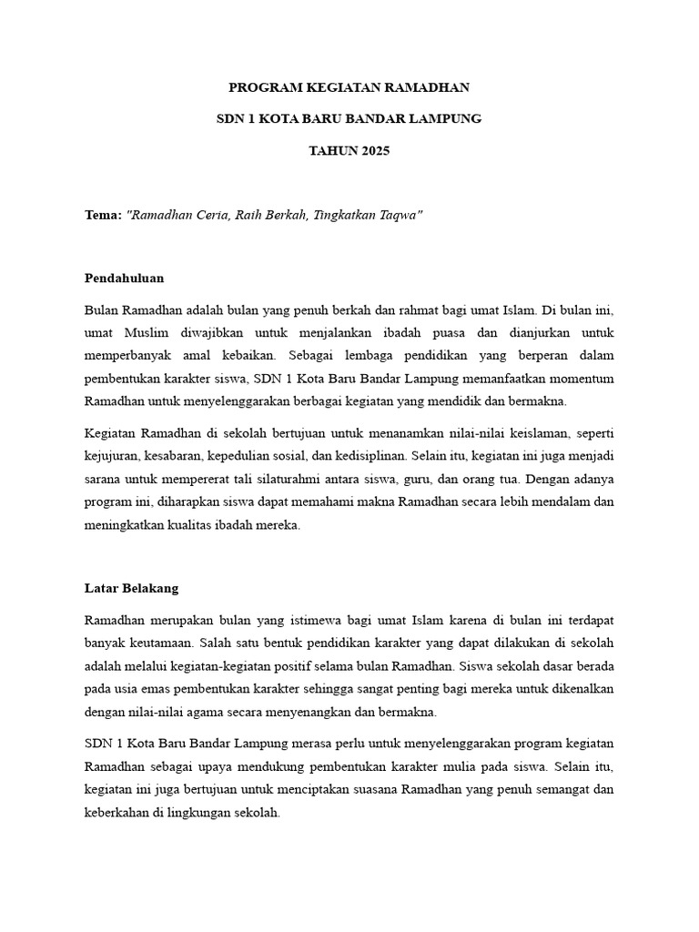 Kegiatan Ramadhan 2025 SDN 1 Kota Baru | PDF