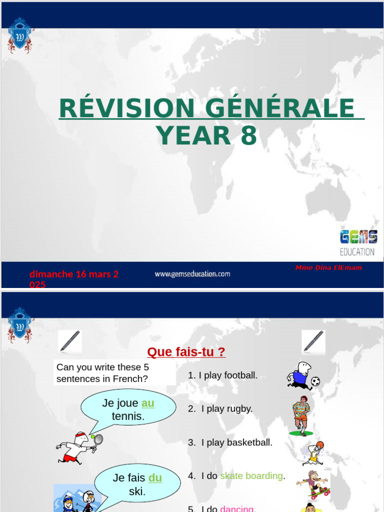 Révision générale de français pour Year 8 | PDF | Cuisine | Nourritures