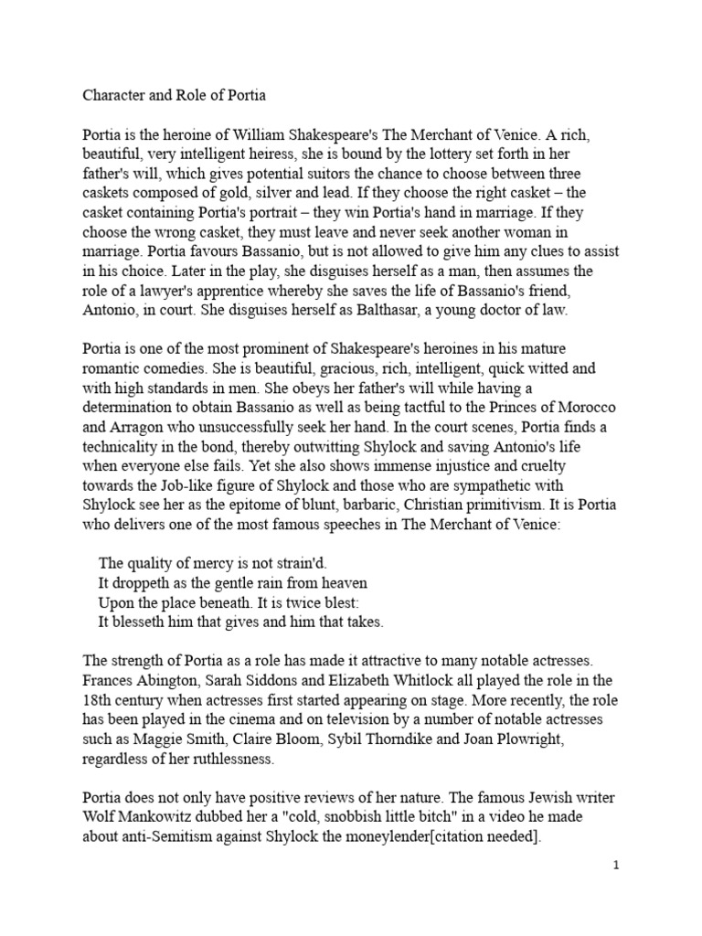 character and role of portia | PDF | The Merchant Of Venice ...