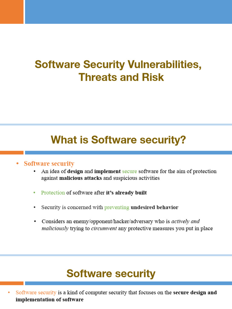 3 - 2 Softeare Security - Vulnerabilities - Threats - and Risl | PDF ...