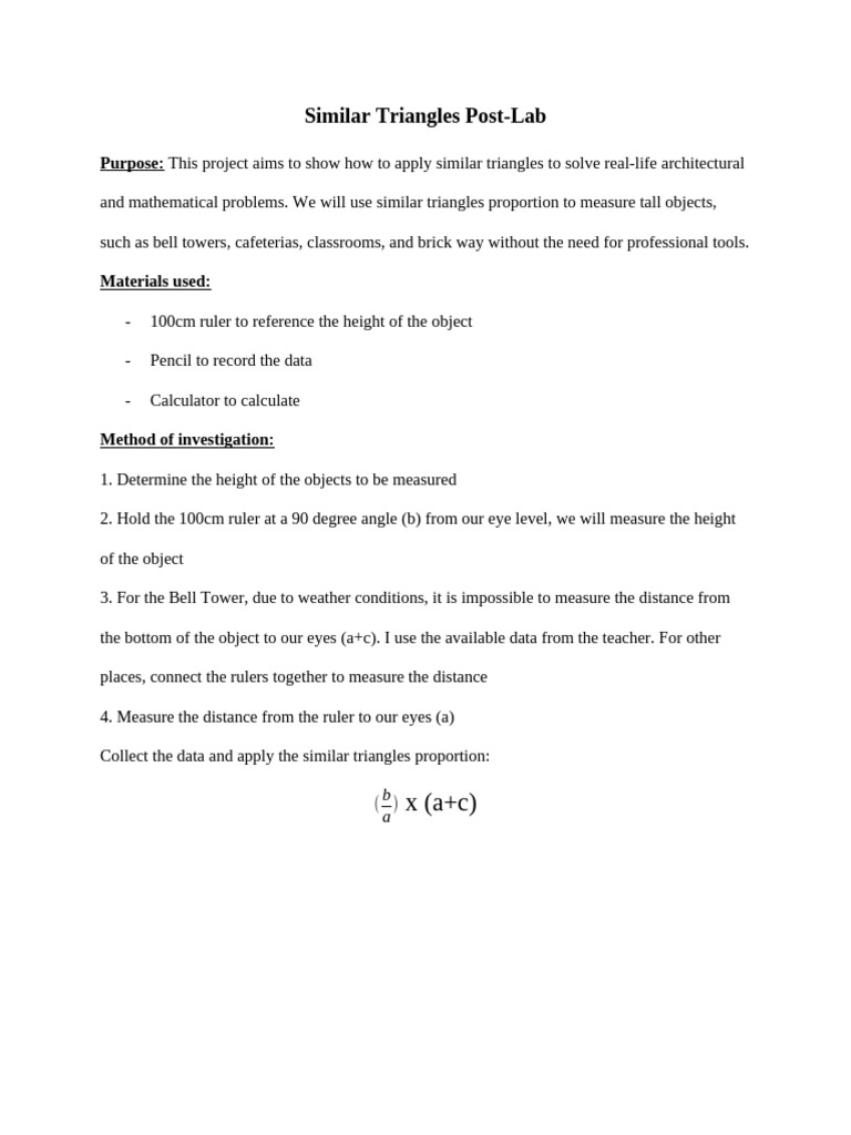 Post-Lab: Similar Triangles | PDF | Data | Mathematics
