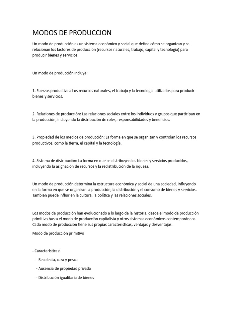 Modos de Produccion | PDF | Capitalismo | Bienes