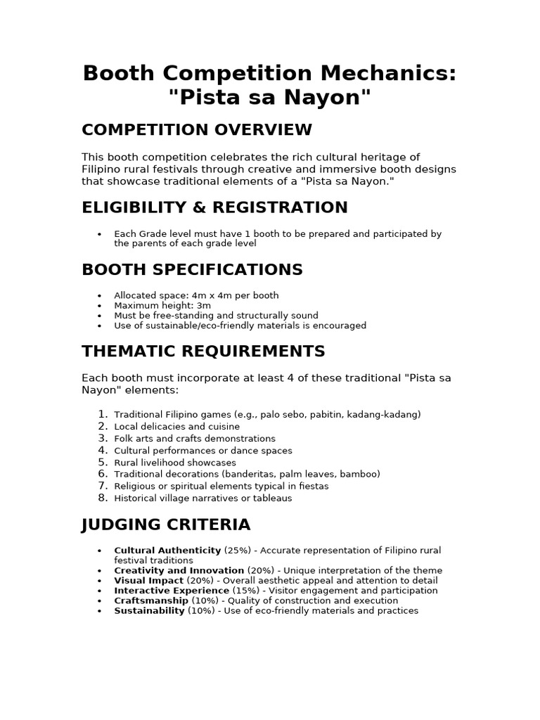 Pista sa Nayon Booth Competition Guide | PDF