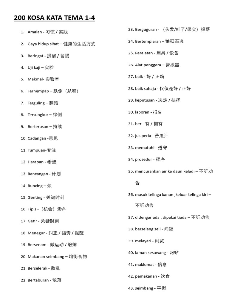 200 Kosa Kata Tema 1 | PDF