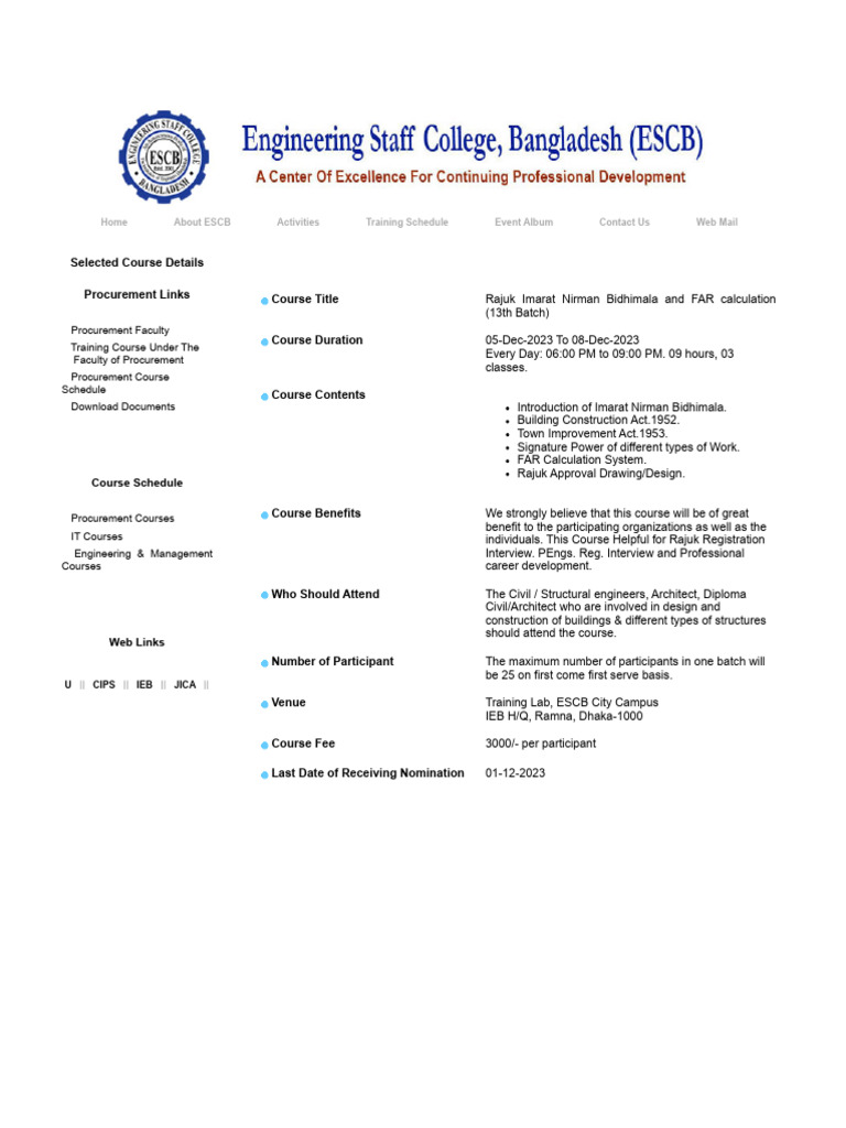 Imarat Nirmal BIdhimala ESC Training | PDF | Engineering