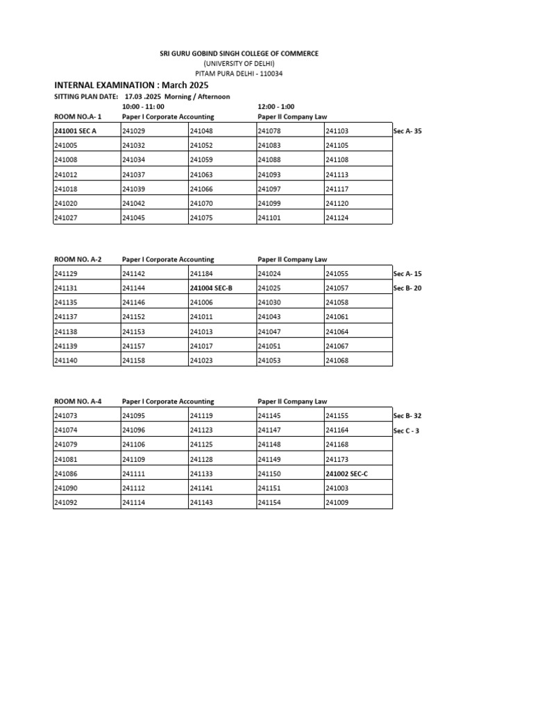 March 2025 Internal Exam Sitting Plan | PDF | Service Industries | Business