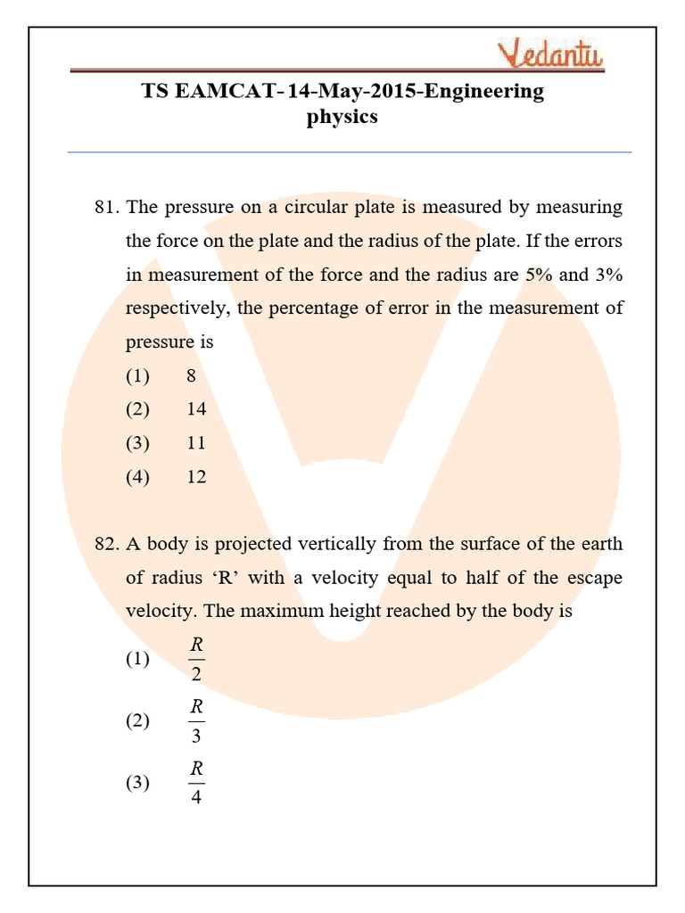 EAMCET Physics Question Set | PDF | Mechanical Engineering ...