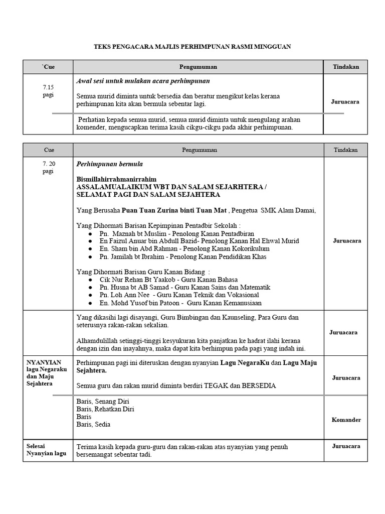 Skrip Emcee Perhimpunan 2025 Word | PDF