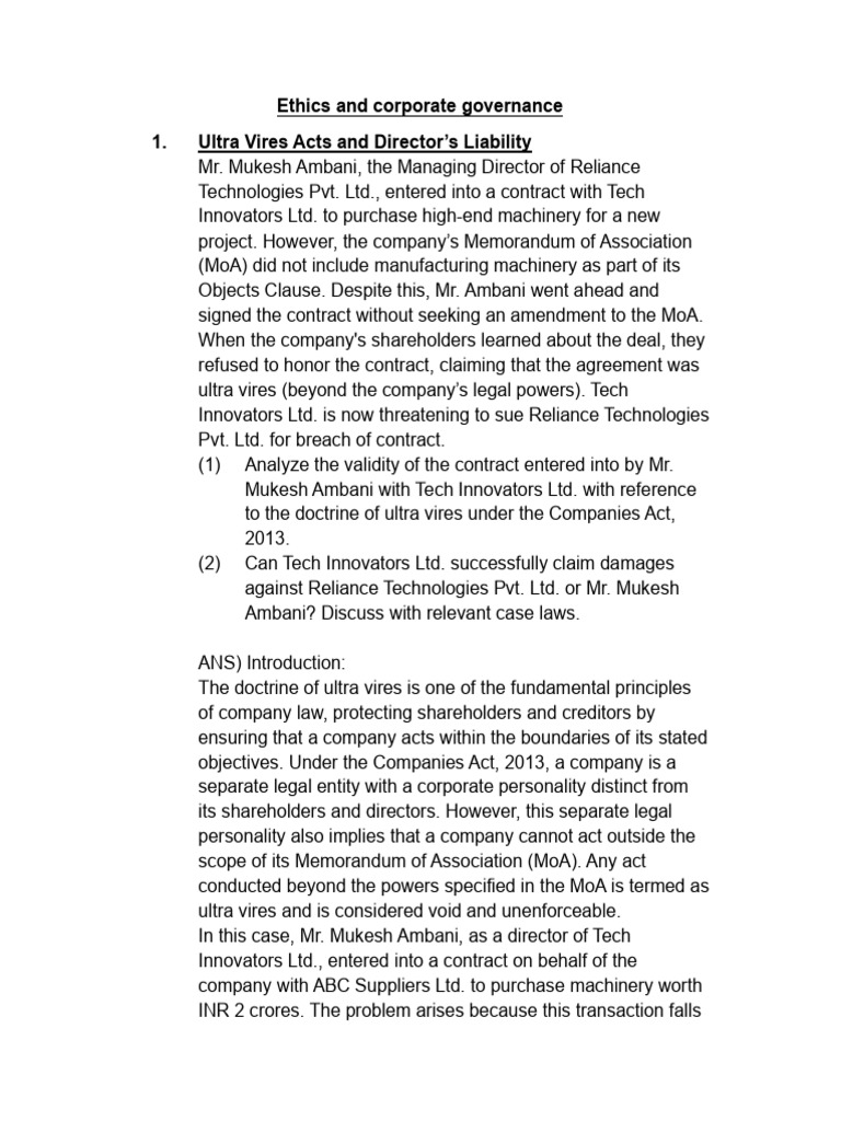 Ethics and Coporate Governance Case Based Questions | PDF | Piercing ...