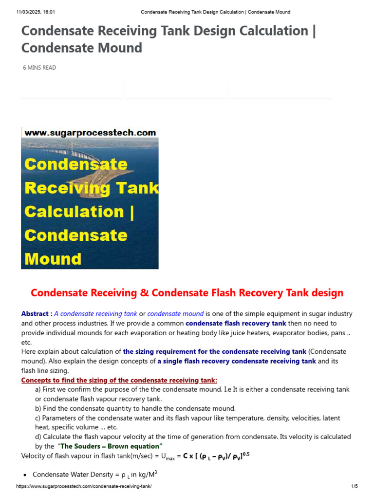 Condensate Receiving Tank Design Calculation - Condensate Mound | PDF ...